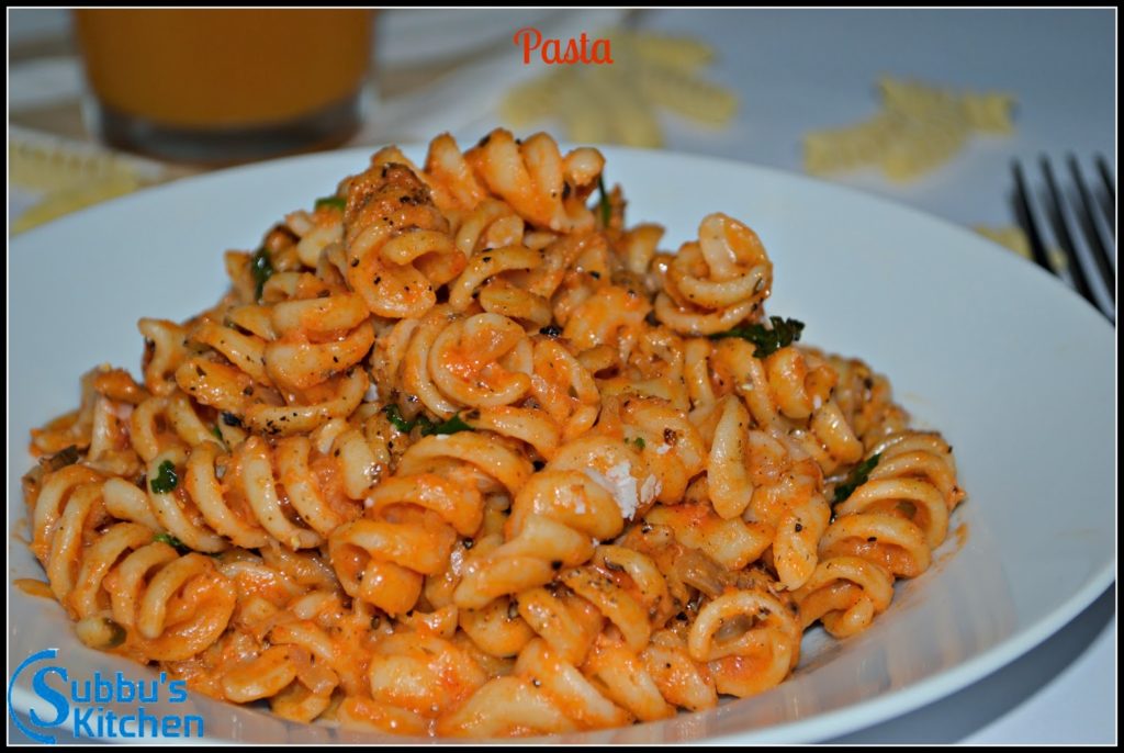 Pasta with Tomato and Basil Sauce - Subbus Kitchen