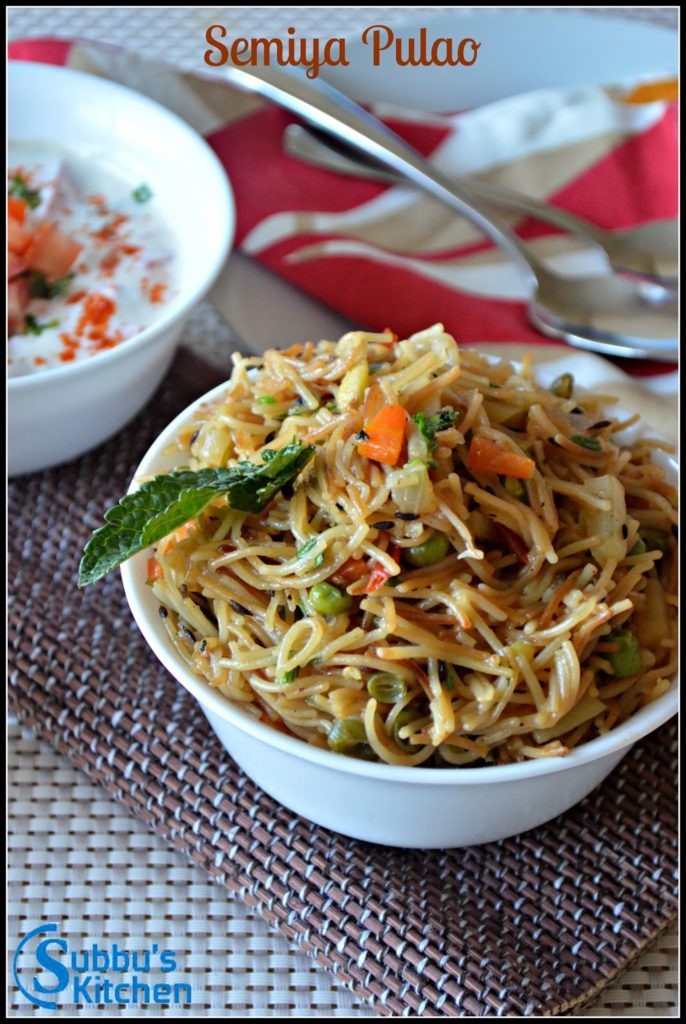 Semiya Pulao | Vermicilli Pulao - Subbus Kitchen