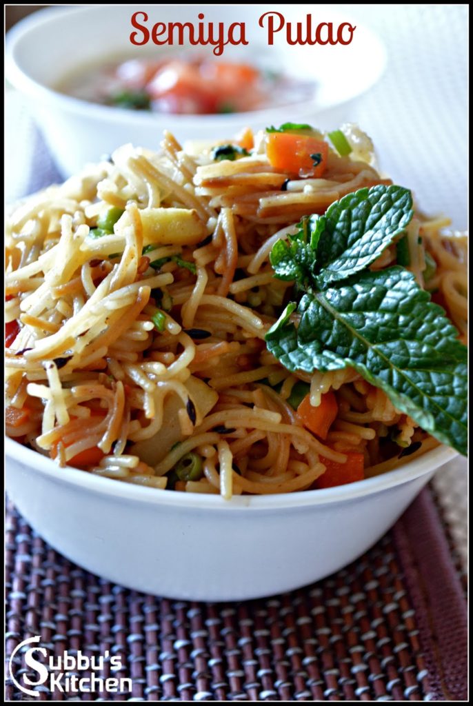 Semiya Pulao | Vermicilli Pulao - Subbus Kitchen