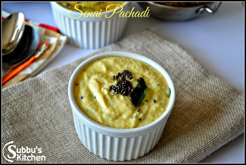 South Indian Lunch Menu 5 - Poricha Kuzhambu, Senai Thayir Pachadi ...