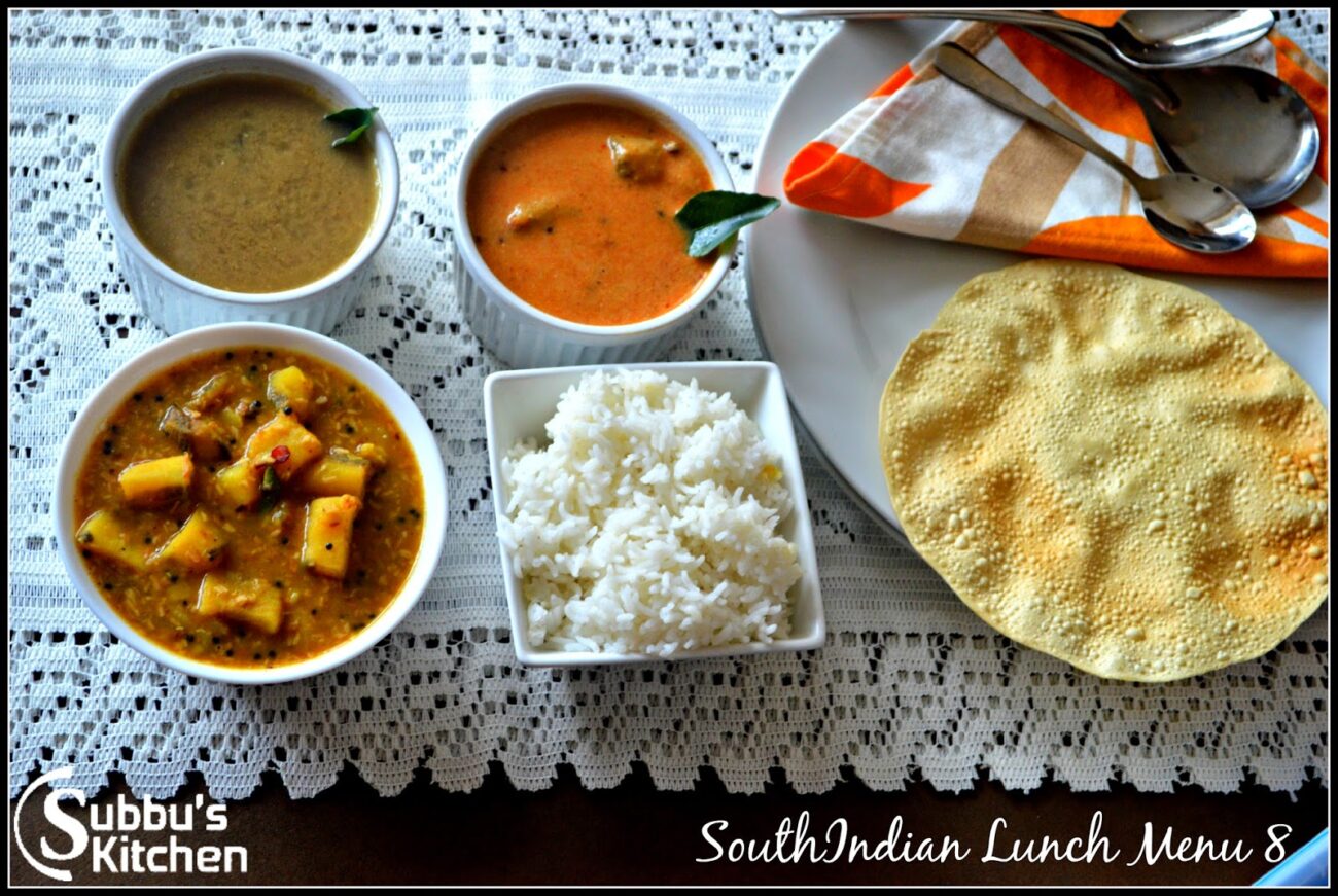 South Indian Lunch Menu 8 - Thengai Araitha Kuzhambu, Vazhakaai ...