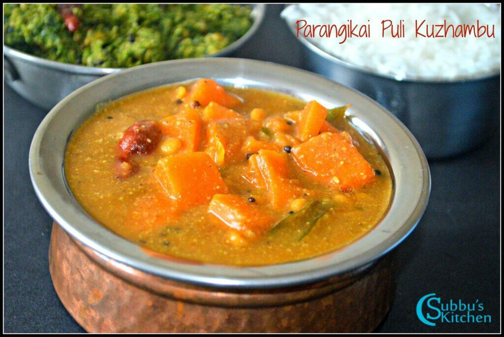Parangikai Puli Kuzhambu Recipe | Yellow Pumpkin Kuzhambu - Subbus Kitchen