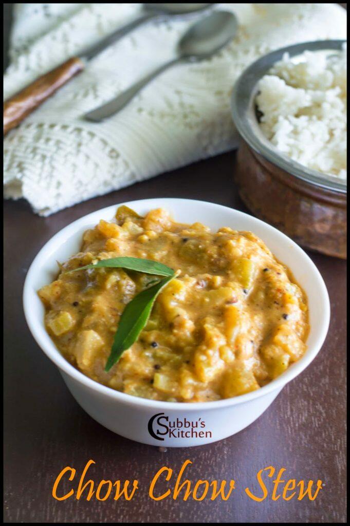 Chow Chow Kootu Recipe | Chayote Squash Stew Recipe - Subbus Kitchen