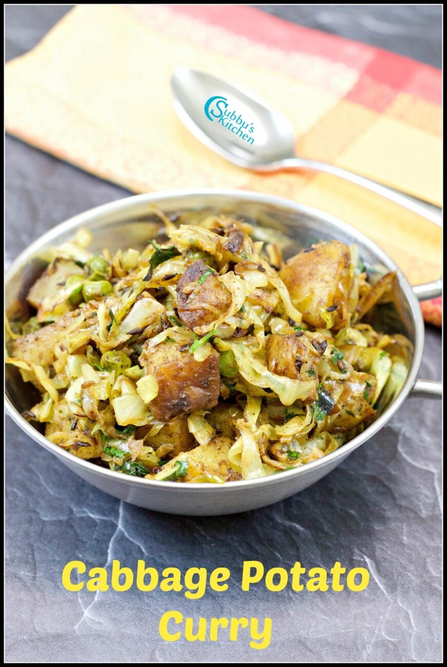 Aloo Patta Gobhi Curry / Potato Cabbage Stir Fry - Subbus Kitchen