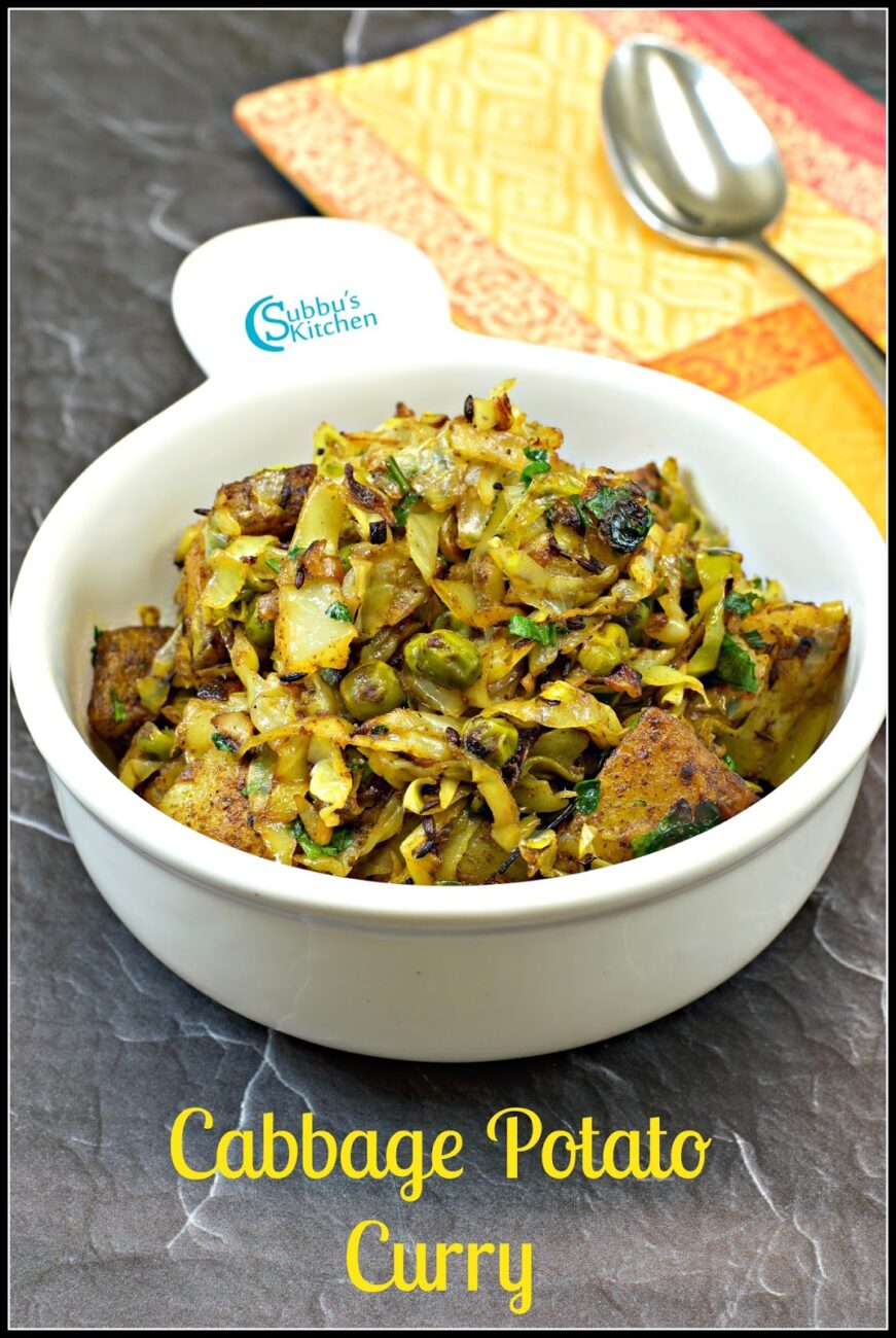 Aloo Patta Gobhi Curry / Potato Cabbage Stir Fry - Subbus Kitchen