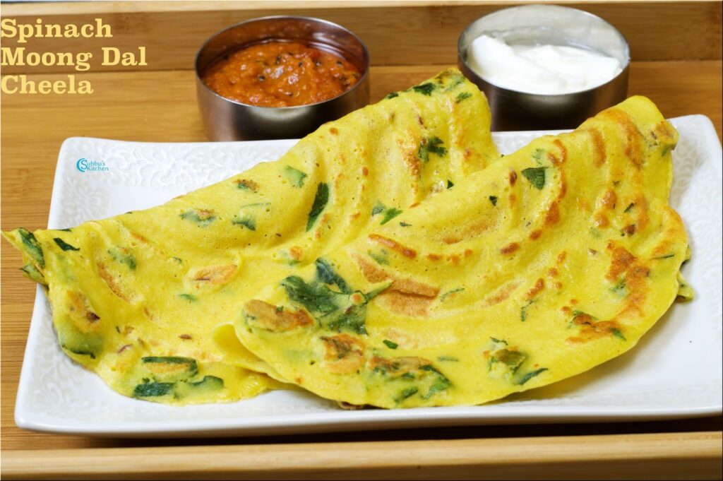 Moong dal Cheela | Moong dal Chilla | Moong Dal Cheela with Palak ...