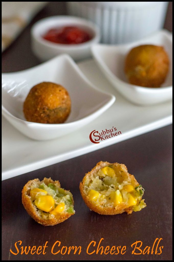 Sweet Corn Cheese Balls Recipe | Cheese Corn Balls Recipe - Subbus Kitchen