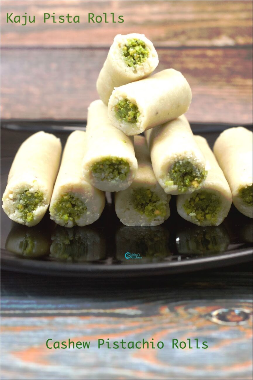 Kaju Pista Rolls | Cashew Pistachio Rolls | Diwali Sweets - Subbus Kitchen